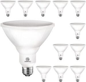 energetic 1250lm outdoor 12pk par38 led flood light bulb, 5000k daylight, 100w, dimmable, cri90, e26 base, waterproof led spotlight bulb, ul listed