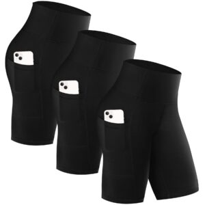 gayhay 3 pack biker shorts with pockets for women - 8"/ 5"/ 3" high waist compression shorts for workout yoga cycling