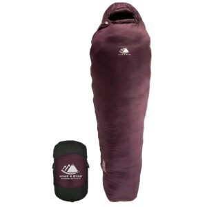 hyke & byke katahdin 32 f hiking & backpacking sleeping bag - 4 season, 625fp ultralight sleeping bag - water resistant - aubergine - short