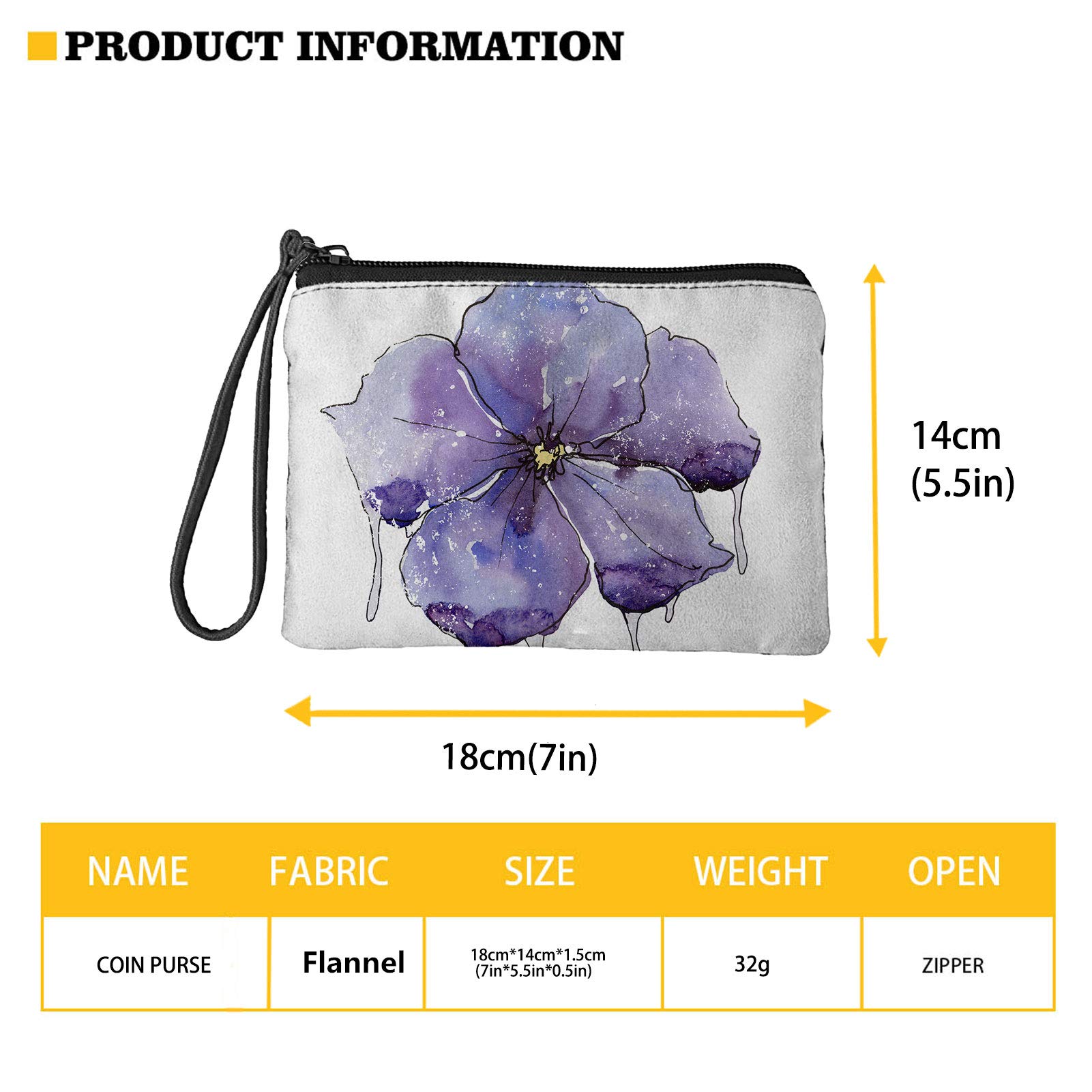 Babrukda Women Change Purse Coin Purse Vintage Blue Butterfly Maple Leaf Flower Wallet Bag with Wristlet Strap Zipper Change Pouch Small Toiletry Case 7" L x 5.5" W