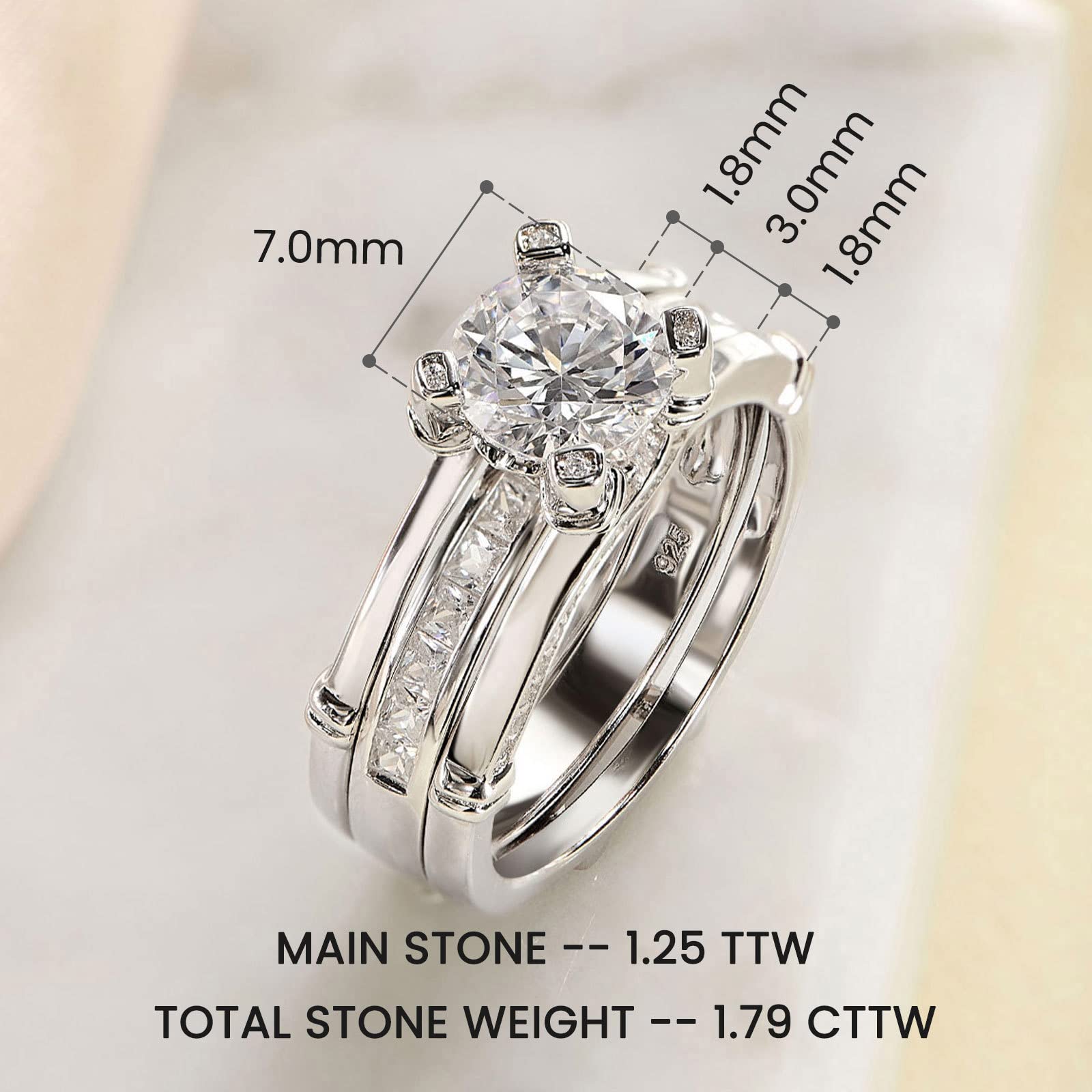 Blongme Wedding Engagement Rings Set for Women 925 Sterling Silver Round CZ Anniversary Band Promise Bridal Size 7