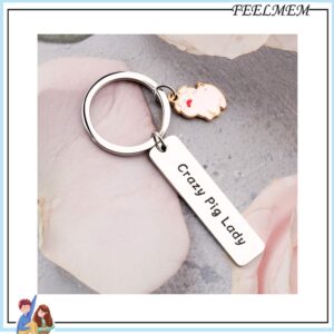 FEELMEM Pet Animal Jewelry Crazy Pig Lady Keychain Pig Charm Keychain Animal Lover Gift Pig Owner Gift (Crazy Pig Lady)