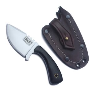 gcs handmade skinning and tactical knife with full tang black micarta handle, leather sheath, right hand cross draw & right hand vertical carry- gcs 270