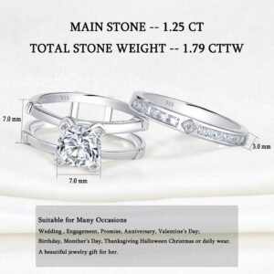 Blongme Wedding Engagement Rings Set for Women 925 Sterling Silver Round CZ Anniversary Band Promise Bridal Size 7