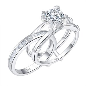 blongme wedding engagement rings set for women 925 sterling silver round cz anniversary band promise bridal size 7