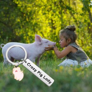 FEELMEM Pet Animal Jewelry Crazy Pig Lady Keychain Pig Charm Keychain Animal Lover Gift Pig Owner Gift (Crazy Pig Lady)