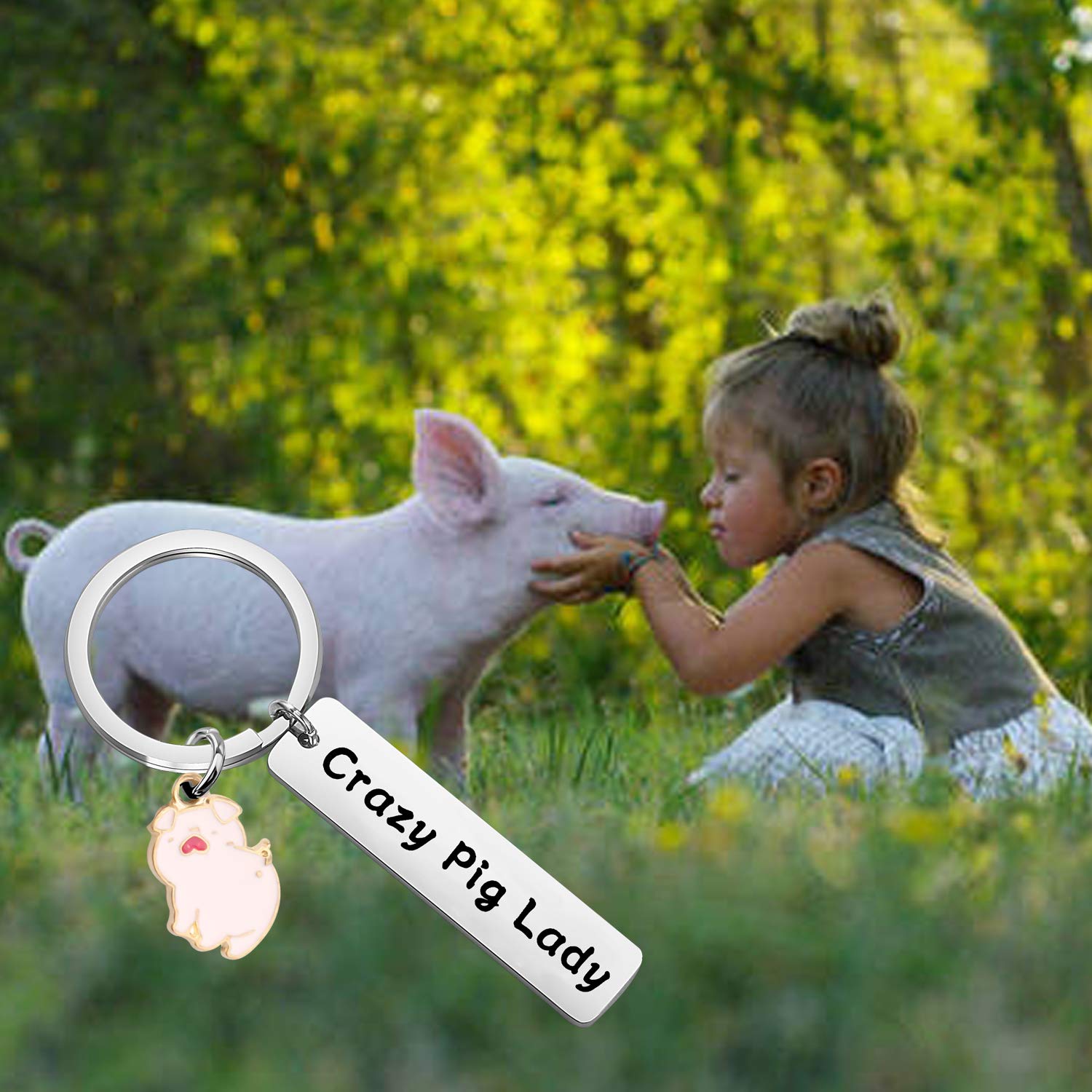 FEELMEM Pet Animal Jewelry Crazy Pig Lady Keychain Pig Charm Keychain Animal Lover Gift Pig Owner Gift (Crazy Pig Lady)