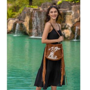 Myra Bag Women's Edgy Cowhide Satchel Brown One Size