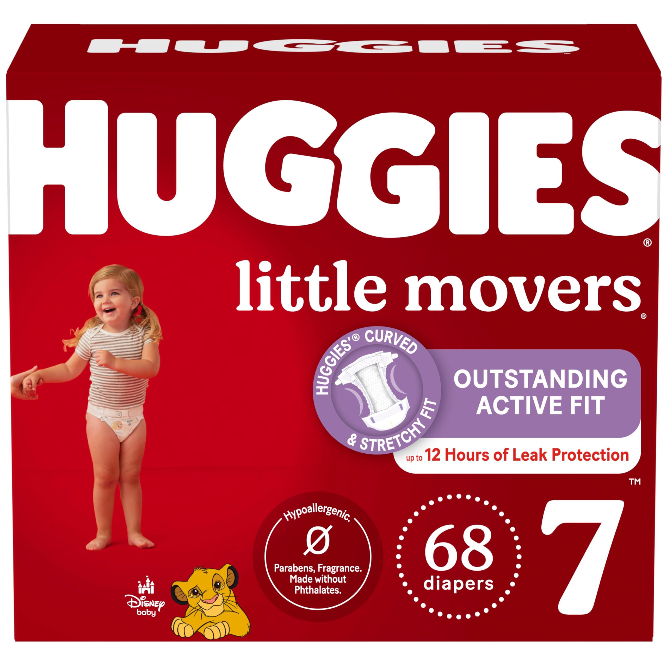 Huggies Size 7 Diapers, Little Movers Baby Diapers, Size 7 (41+ lbs), 68 Count