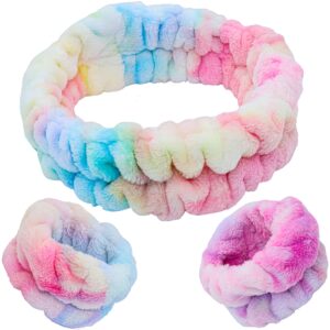 frog sac puffy headband and wristbands - rainbow tie dye skincare accessories for women and girls