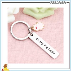 FEELMEM Pet Animal Jewelry Crazy Pig Lady Keychain Pig Charm Keychain Animal Lover Gift Pig Owner Gift (Crazy Pig Lady)