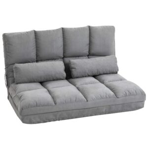 homcom convertible floor sofa chair, folding couch bed, guest chaise lounge with 2 pillows, adjustable backrest and headrest, 40.25" l, light gray