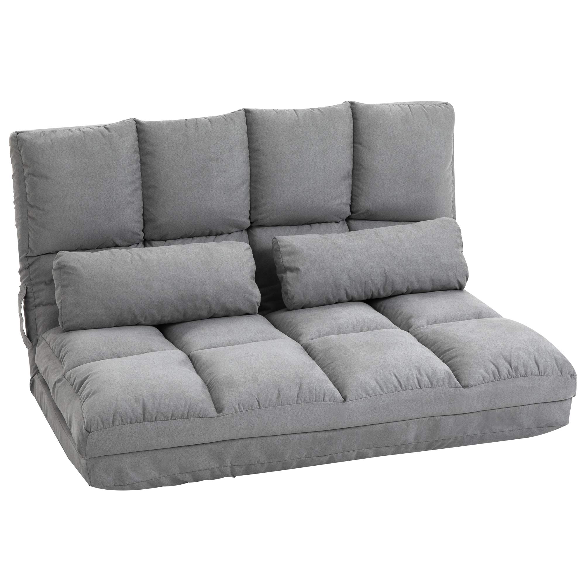 HOMCOM Convertible Floor Sofa Chair, Folding Couch Bed, Guest Chaise Lounge with 2 Pillows, Adjustable Backrest and Headrest, 40.25" L, Light Gray