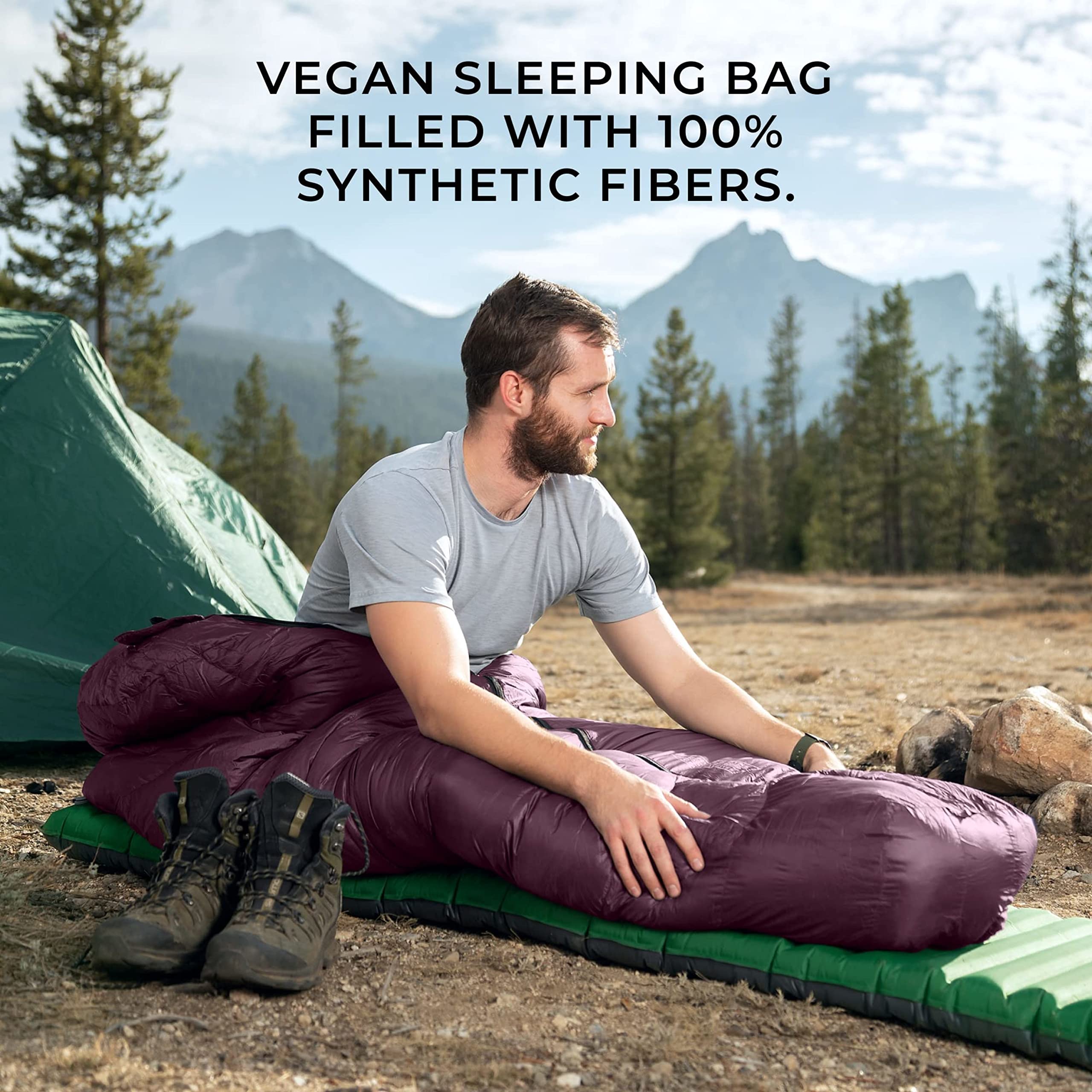 Hyke & Byke Katahdin 32 F Hiking & Backpacking Sleeping Bag - 4 Season, 625FP Ultralight Sleeping Bag - Water Resistant - Aubergine - Short