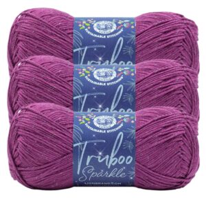 (3 pack) lion brand yarn truboo sparkle bamboo yarn, plum