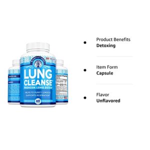 Lung Support Supplement - Natural Capsules for Lung Cleanse and Detox - Made in USA - Respiratory System; Mucus Clear - Vegan Supplement for Lung Detox; Respiratory Support - 60 Capsules