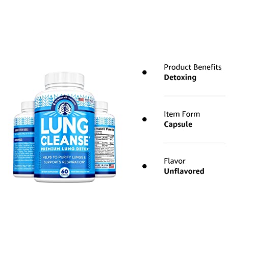 Lung Support Supplement - Natural Capsules for Lung Cleanse and Detox - Made in USA - Respiratory System; Mucus Clear - Vegan Supplement for Lung Detox; Respiratory Support - 60 Capsules