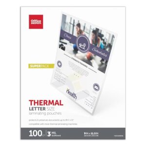 office depot® brand laminating pouches, letter size, 9" x 11-1/2", pack of 100 pouches