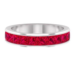 rosec jewels certified lab grown ruby eternity band ring for women, ruby anniversary ring, aaaa quality - ready to gift, 14k white gold, size:us 10.00