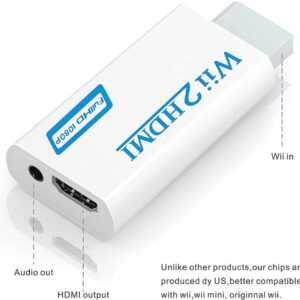 Wii to HDMI Converter,Output Video Audio Adapter HDMI Converter 1080P,Wii HDMI Adapter with 3,5mm Audio Jack&HDMI Output Compatible with Wii,Wii U,HDTV,Supports All Wii Display Modes 720P