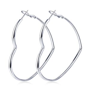 hoop earrings, fashion jewelry statement silver heart hoop earrings for women hypoallergenic