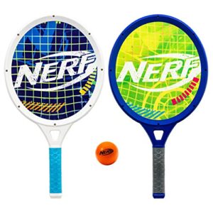 nerf driveway tennis set for kids - 2 player kids tennis set - jumbo rackets and foam tennis ball - indoor tennis set - (2) rackets and foam ball included