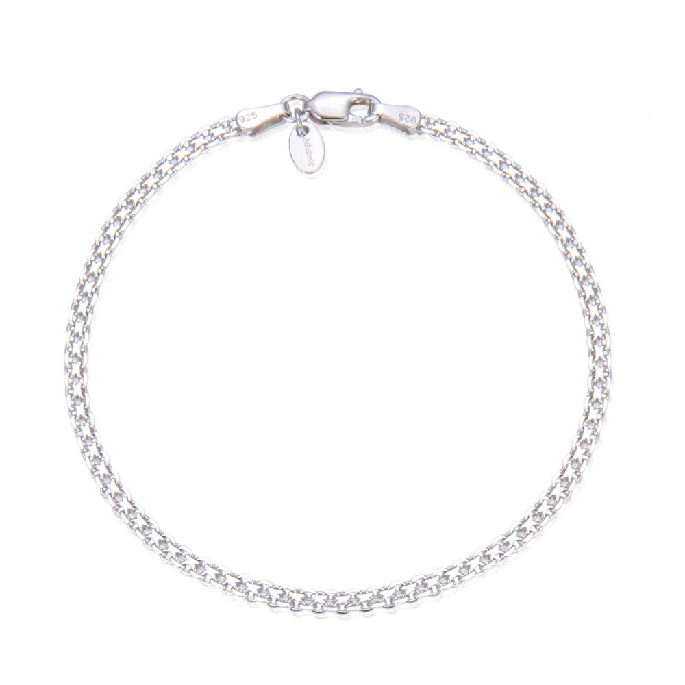 Adabele 1pc Real 925 Sterling Silver Diamond-Cut Bismark Link Bracelet 7.5 Inch Chain Italian Tarnish Resistant White Gold Rhodium Plated Women Jewelry SB-26C