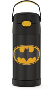 thermos funtainer water bottle with straw - 12 ounce, batman - kids stainless steel vacuum insulated water bottle with lid