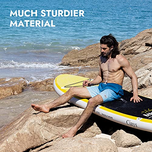 Ciays Inflatable Paddle Board with SUP Accessories of Backpack, 1 Fins, 2 Bags, Leash, Adjustable Paddles, Waterproof Bag, and Hand Pump, 10’5x30’’x6’’ Stand Up Paddleboard Yellow