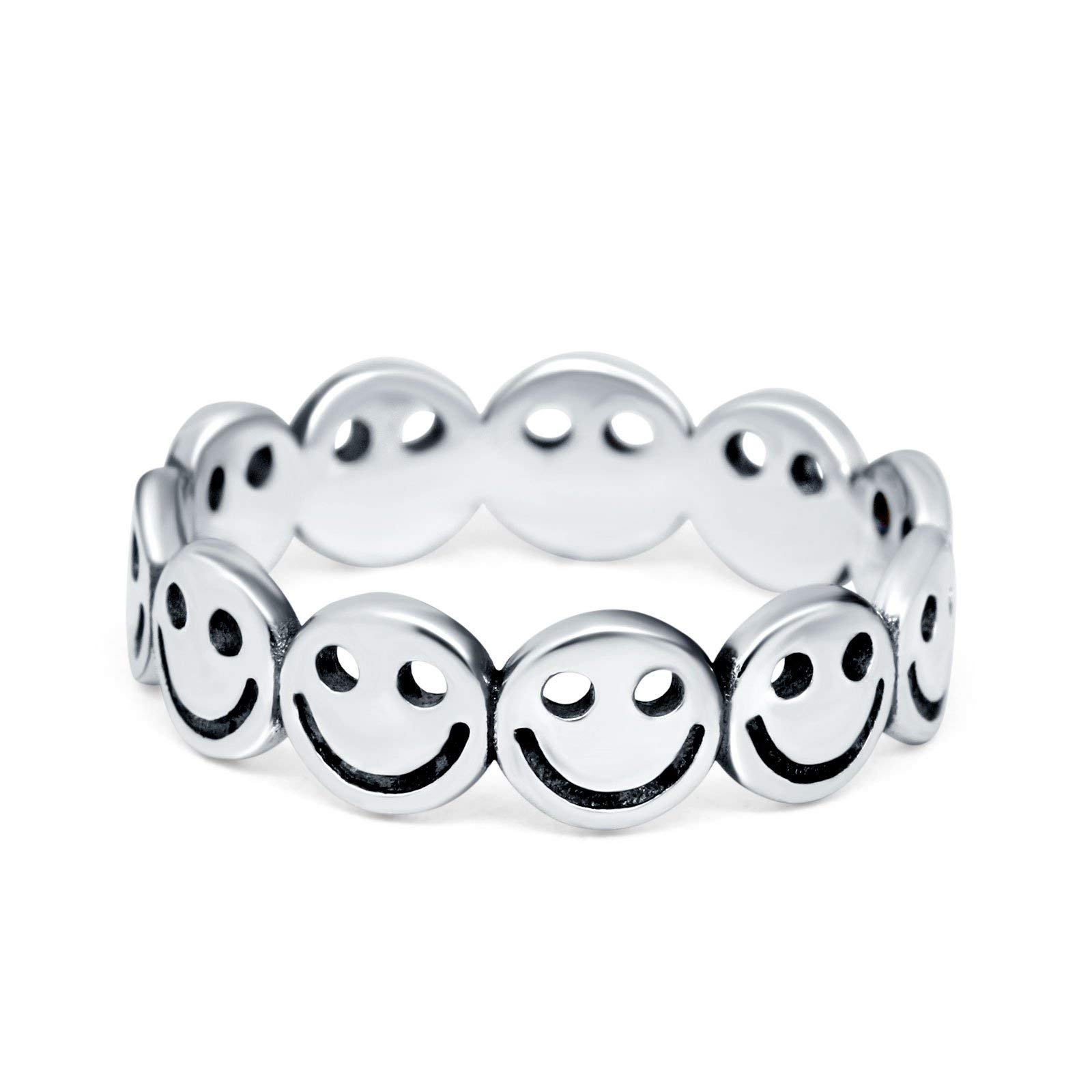 Blue Apple Co. Sterling Silver Size-7 Celtic Smiley Face Plain Oxidized Band Statement Fashion Thumb Ring 925 Sterling Silver