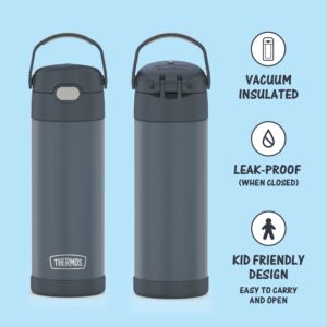 THERMOS FUNTAINER 16 Ounce Stainless Steel Vacuum Insulated Bottle with Wide Spout Lid, Stone Slate