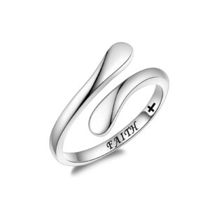 cross faith ring 925 sterling silver jewelry adjustable simple wrap open band ring for women daughter friend(simple cross)