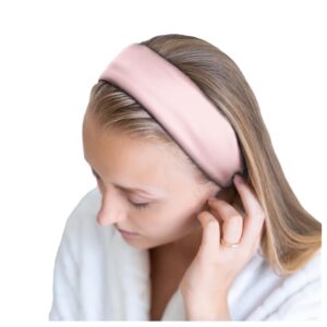 celestial silk spa headband 100% mulberry silk adjustable facial headband for women - use for washing face, skincare, makeup – silk beauty hairband perfect for thick or curly hair (blush pink)