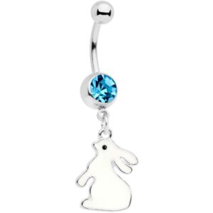 body candy womens 14g steel navel ring piercing blue accent bunny glow in the dark dangle belly button ring