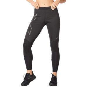 2xu women's ignition shield compression tights - powerful support & warmth - black/black reflective - size small