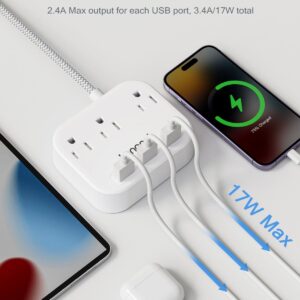 LENCENT 2 Prong Power Strip, 2 Prong to 3 Prong Outlet Adapter, 6.6 ft Braided Extension Cord with Polarized Plug, 3 AC Outlets & 3 USB(5V 3.4A Max), Wall Mountable, Ideal for Non-Grounded Outlets