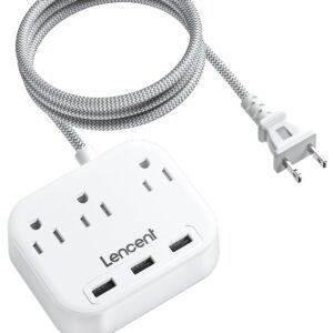 LENCENT 2 Prong Power Strip, 2 Prong to 3 Prong Outlet Adapter, 6.6 ft Braided Extension Cord with Polarized Plug, 3 AC Outlets & 3 USB(5V 3.4A Max), Wall Mountable, Ideal for Non-Grounded Outlets