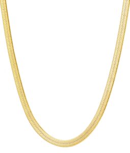 fiusem gold plated necklace for women, gold plated chain for women 14k real gold plated herringbone necklace for women, 4mm(w) 16"(l)