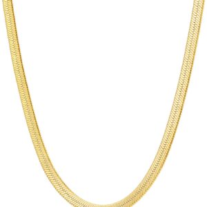 Fiusem Gold Plated Necklace for Women, Gold Plated Chain for women 14K Real Gold Plated Herringbone Necklace for Women, 4mm(W) 16"(L)