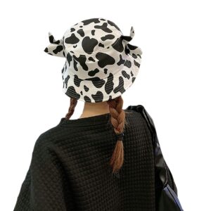 JUMISEE Men Women Cotton Cow Print Bucket Hat Summer Beach Sun Hat Fisherman Hat with Cute Horn Ears