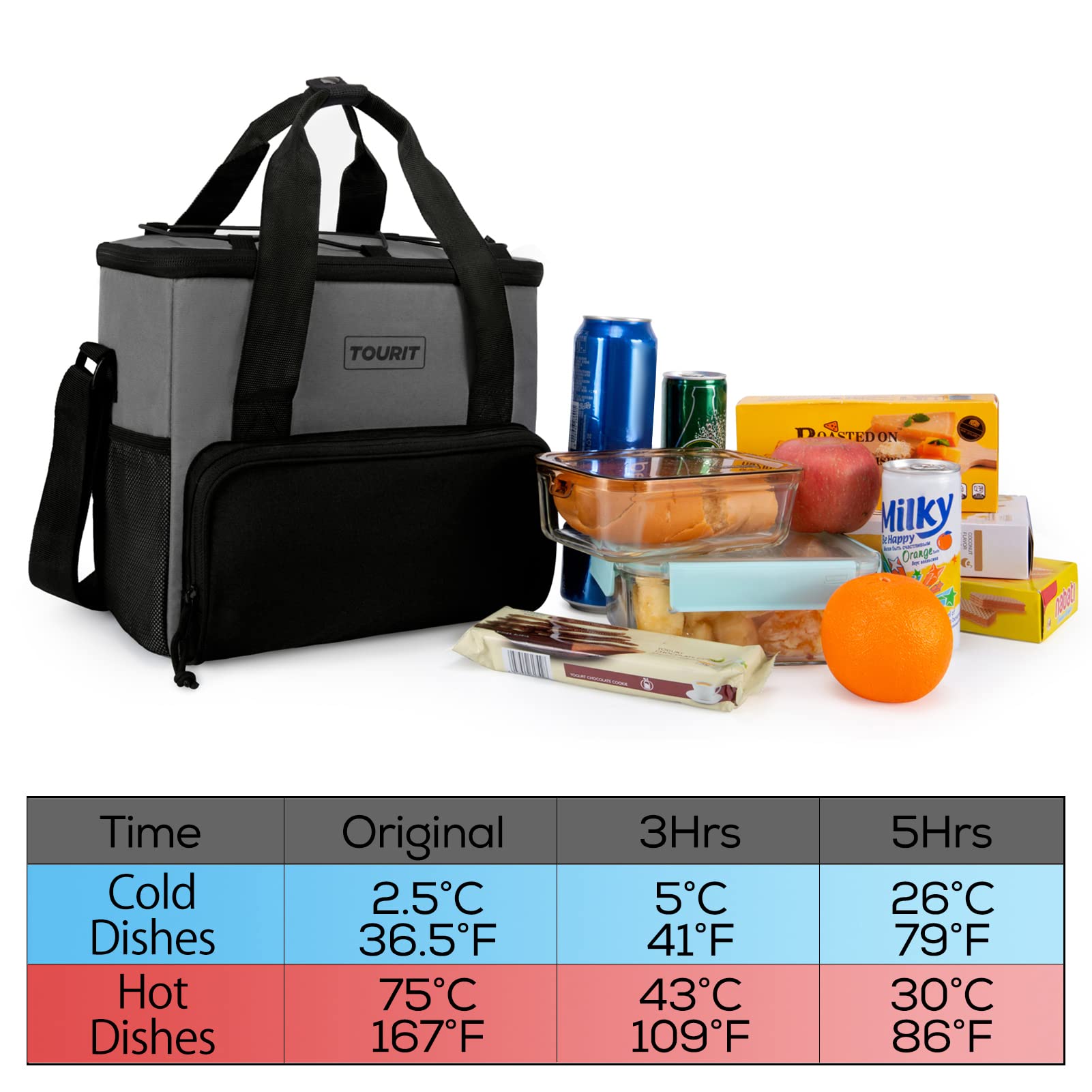 TOURIT Cooler Bag 24-Can Insulated Soft Cooler Lunch Coolers Portable Cooler Bag 14.6L for Picnic, Beach, Work, Trip, Daily,Grey