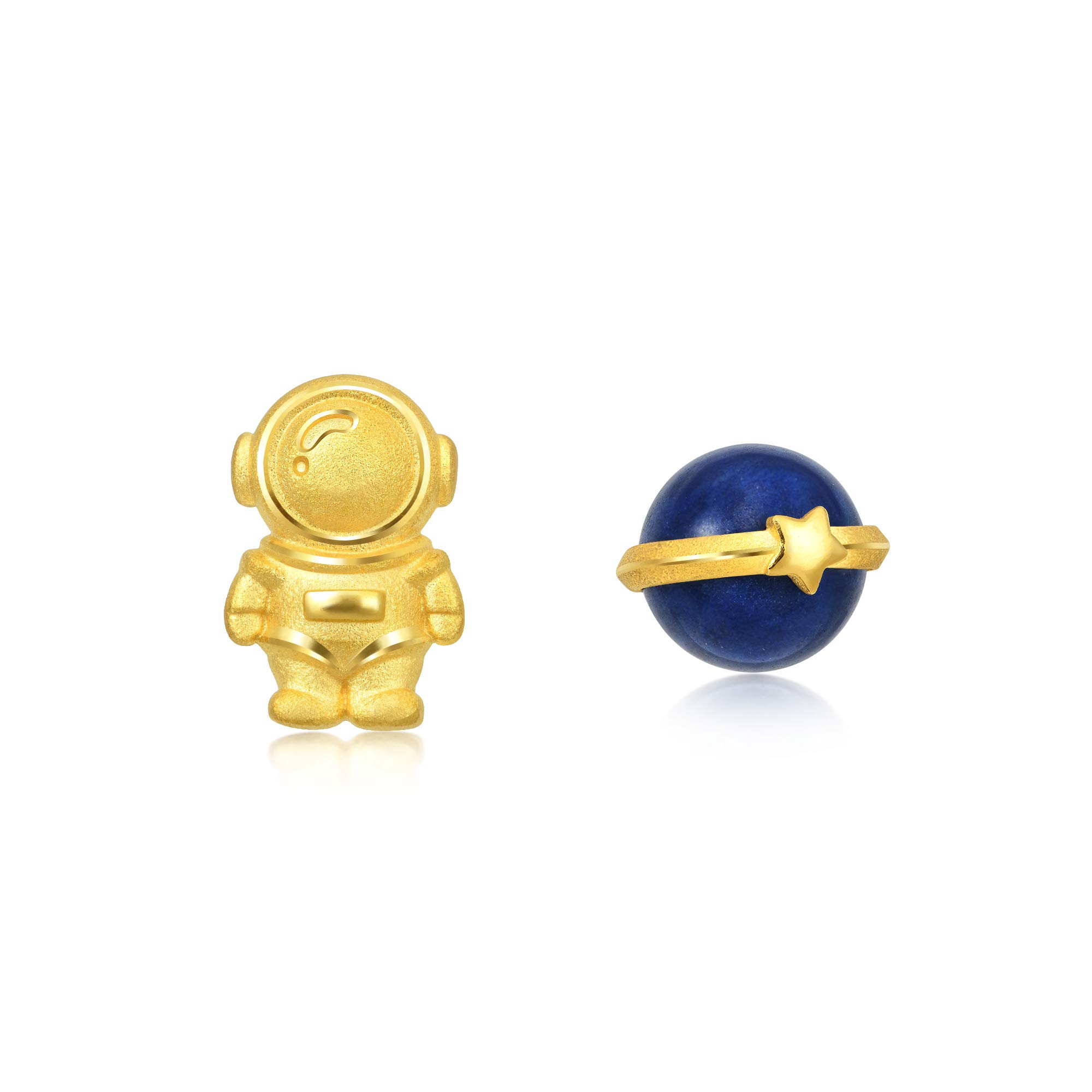 CHOW SANG SANG 24K Solid Gold Blue Lapis Lazuli Astronaut Stud Earrings for Women 91841E