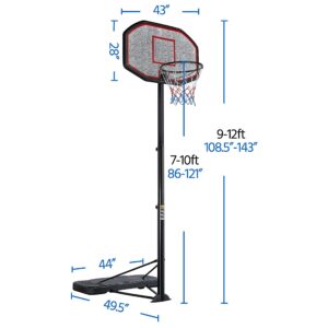 Yaheetech Portable Basketball Hoop,7 to 10 FT Adjustable Height Basketball Stand System for Youth Adult Indoor Outdoors w/Wheels & 43 Inch Backboard