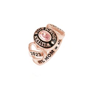 PJM Customized Sterling Silver Ladies High School Class Ring – Heart Deco Collection – Fully Personalized (Sterling Silver Rose Gold, 5.5)