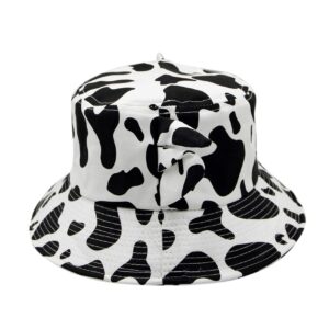 JUMISEE Men Women Cotton Cow Print Bucket Hat Summer Beach Sun Hat Fisherman Hat with Cute Horn Ears