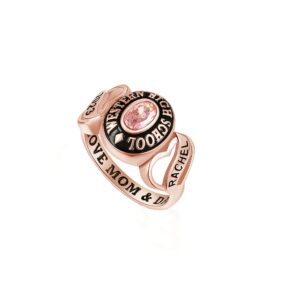 PJM Customized Sterling Silver Ladies High School Class Ring – Heart Deco Collection – Fully Personalized (Sterling Silver Rose Gold, 5.5)