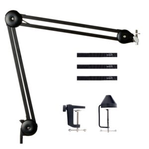 auphonix pro mic arm stand – microphone scissor boom & clamp - compatible with standard shock mounts - microphone stand for desk or table