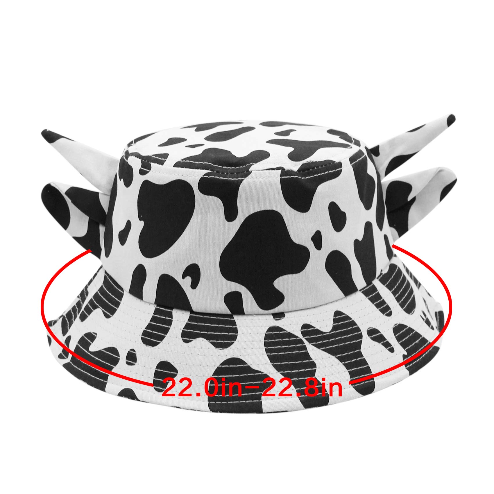 JUMISEE Men Women Cotton Cow Print Bucket Hat Summer Beach Sun Hat Fisherman Hat with Cute Horn Ears