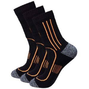 men's 3-pack black cushioned anti odor blister resistant crew compression hiking trekking mountaineering socks,size 7-12