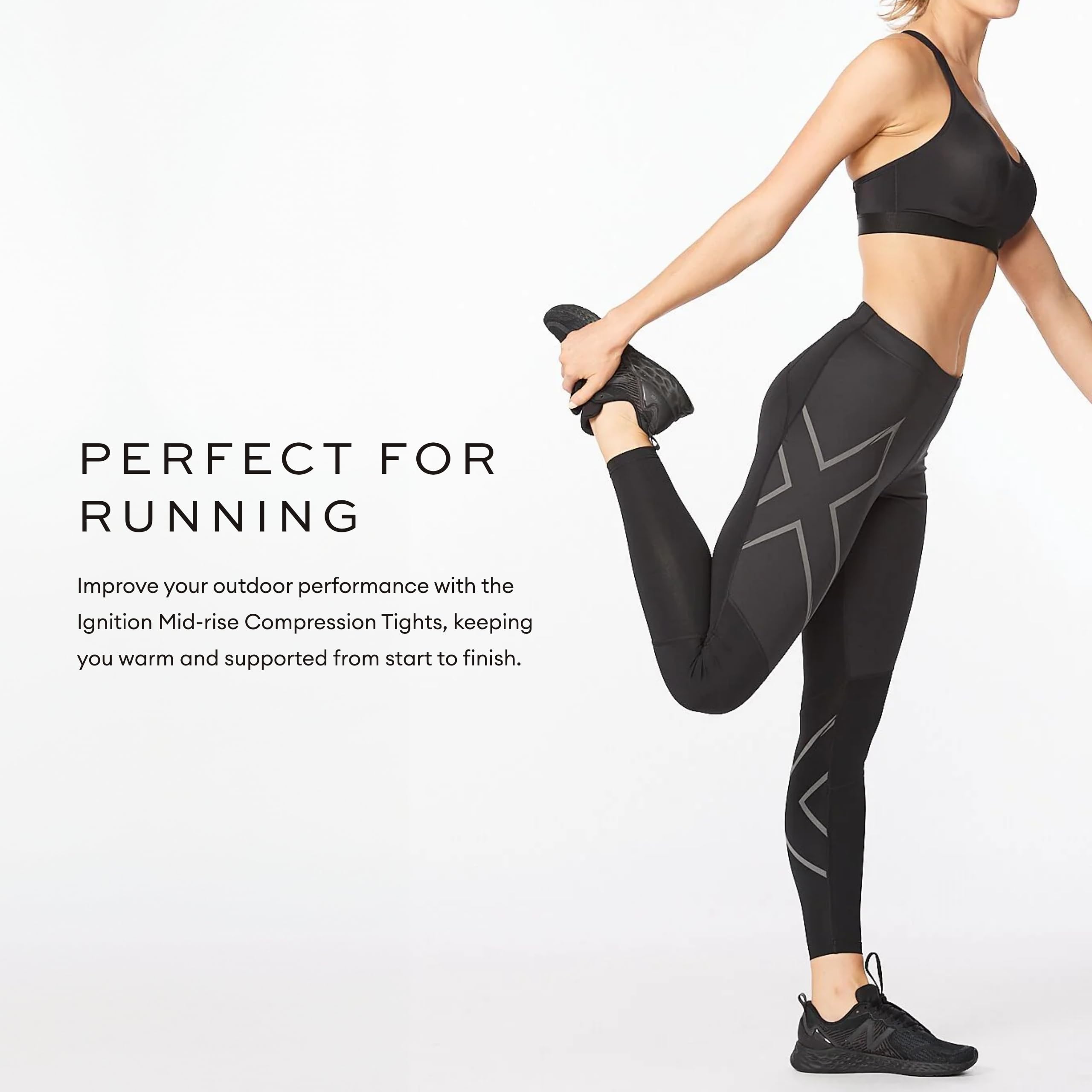 2XU Women's Ignition Shield Compression Tights - Powerful Support & Warmth - Black/Black Reflective - Size Small